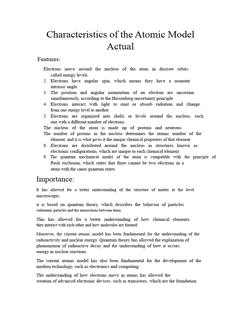 Characteristics of The Current Atomic Model | PDF