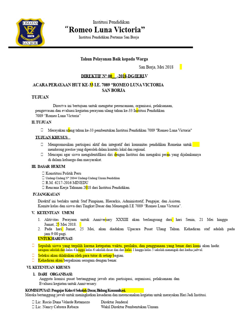 I.E. ROMEO LUNA VICTORIA - SAN BORJA Direktorat 33 Tahun Anniversary | PDF