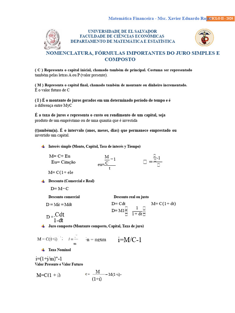 Fórmulas de Juros Simples e Compostos | PDF