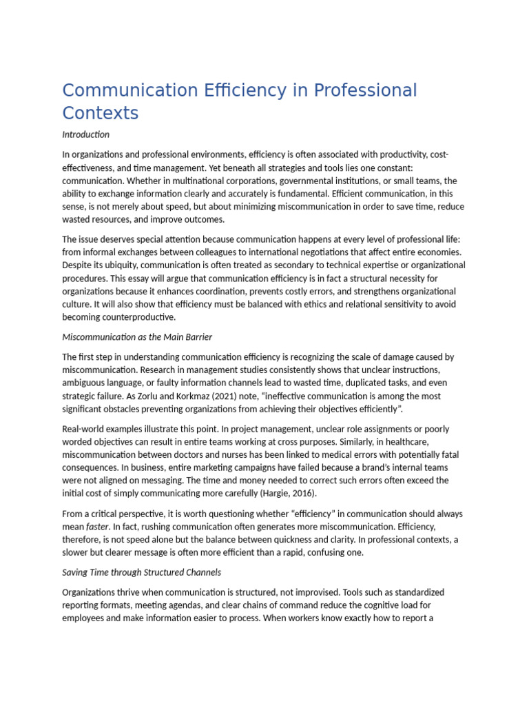 Communication Efficiency in Professional Contexts | PDF | Communication ...