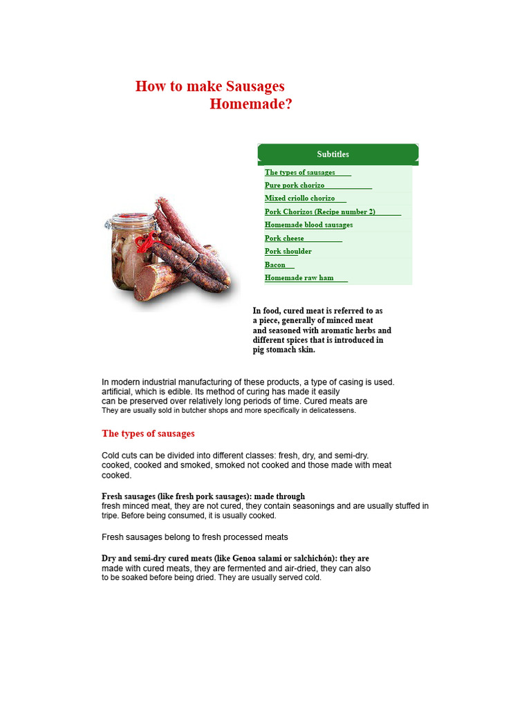 How To Make Homemade Sausages | PDF | Sausage | Curing (Food Preservation)
