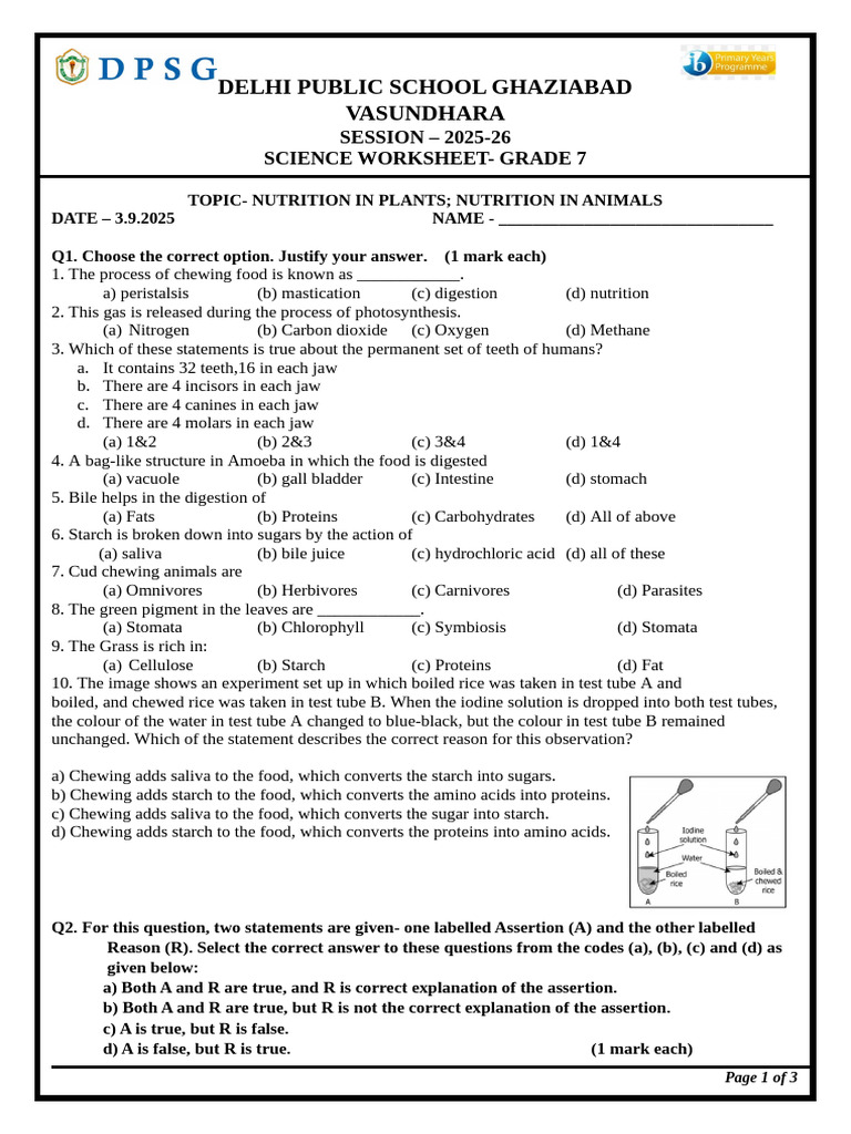 Grade 7 - Revisiting Worksheet - UI-1 (Nutrition in Plants and Animals ...
