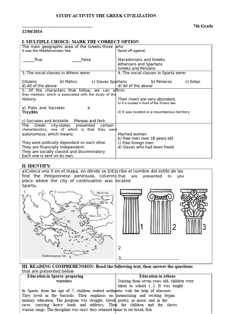 Greek Civilization Study Activity | PDF | Ancient Greece | Sparta