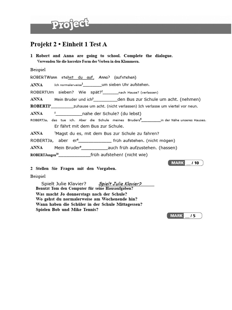 Projekt 2 Einheit Überprüfungstests | PDF