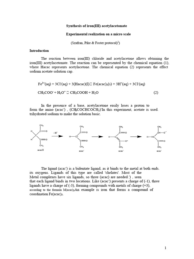 Synthesis of Iron(III) Acetylacetonate | PDF | Chemical Substances ...