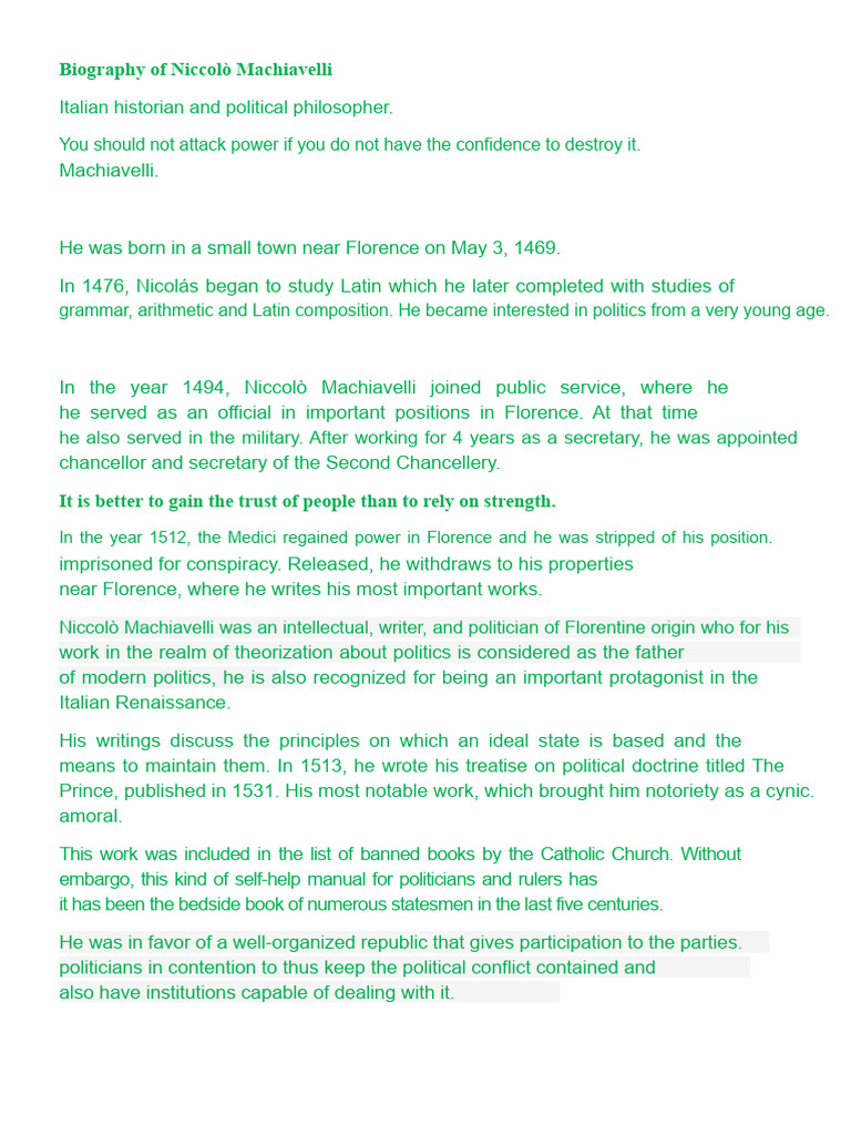 Biography of Nicolas Machiavelli | PDF | Niccolò Machiavelli | Florence