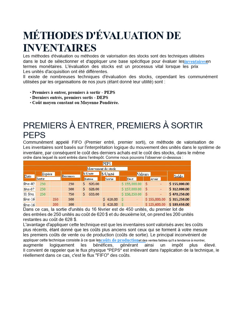 Méthodes D'évaluation Des Stocks | PDF | Économie