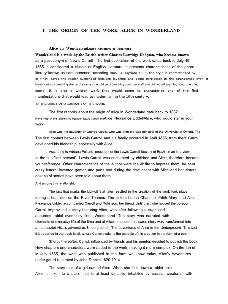 THE ORIGIN OF THE WORK ALICE IN WONDERLAND | PDF | Alice (Alice's ...