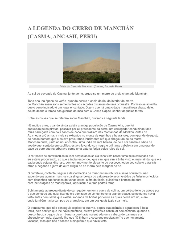 Lenda do Cerro de Manchán, Peru | PDF