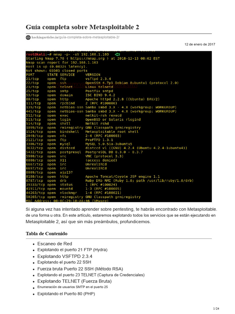 Guía Completa Sobre La Explotación de Servicios en Metasploitable 2 ...