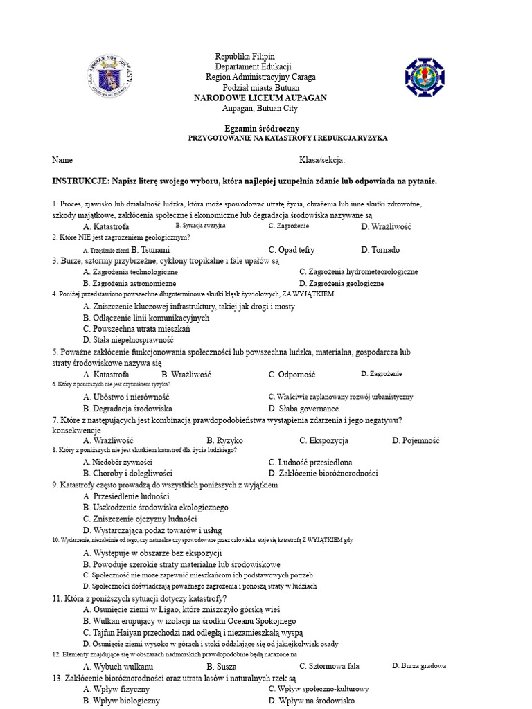 Egzamin Na 3. Kwartal - DRRR 12 | PDF