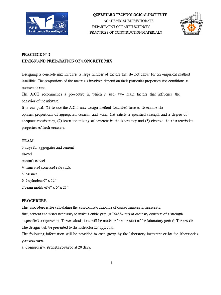 Practice #2 Design and Preparation of Concrete Mix | PDF | Concrete ...