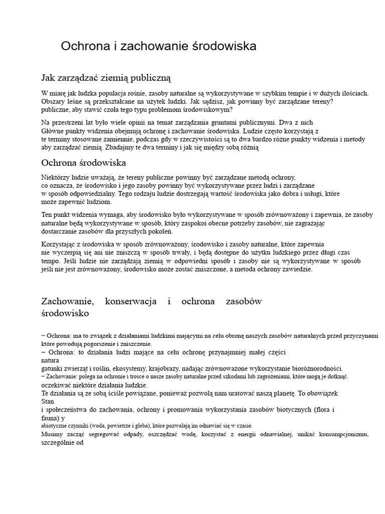 Ochrona I Zachowanie Środowiska | PDF