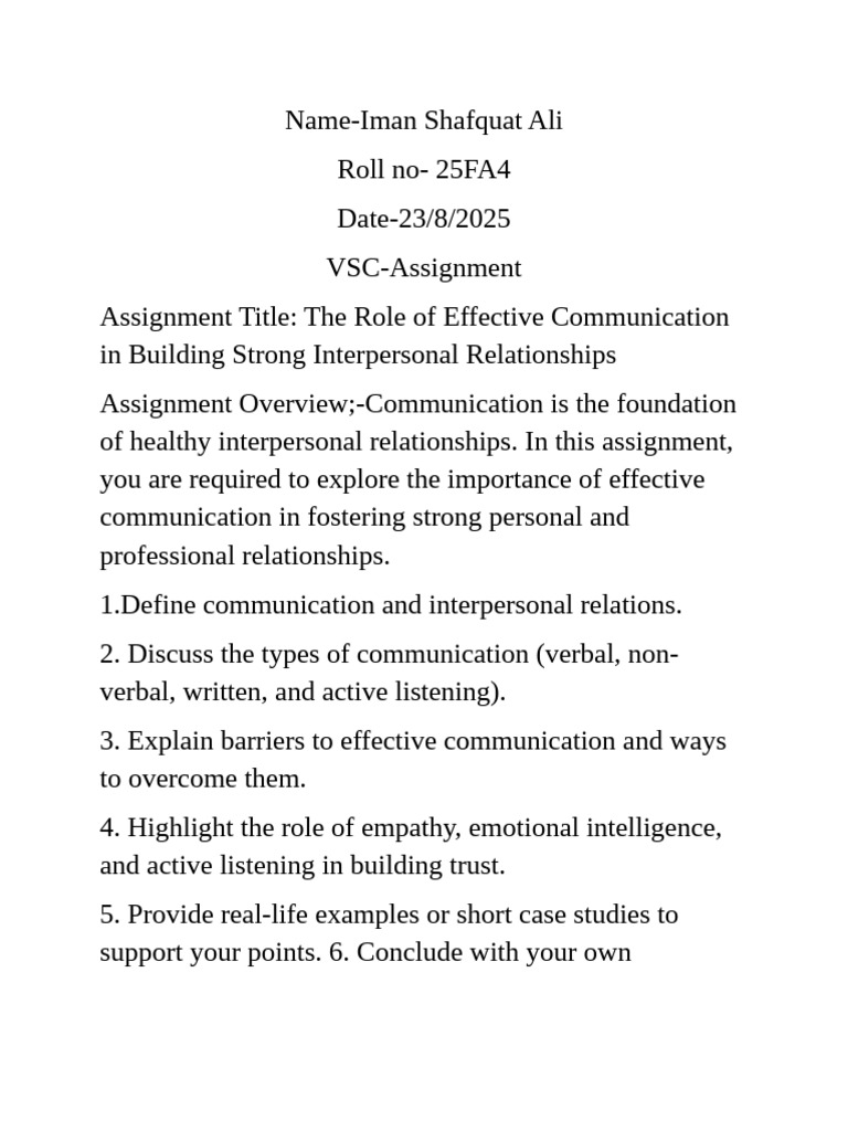 Iman Ali. VSC Assignment 1 | PDF | Communication | Nonverbal Communication