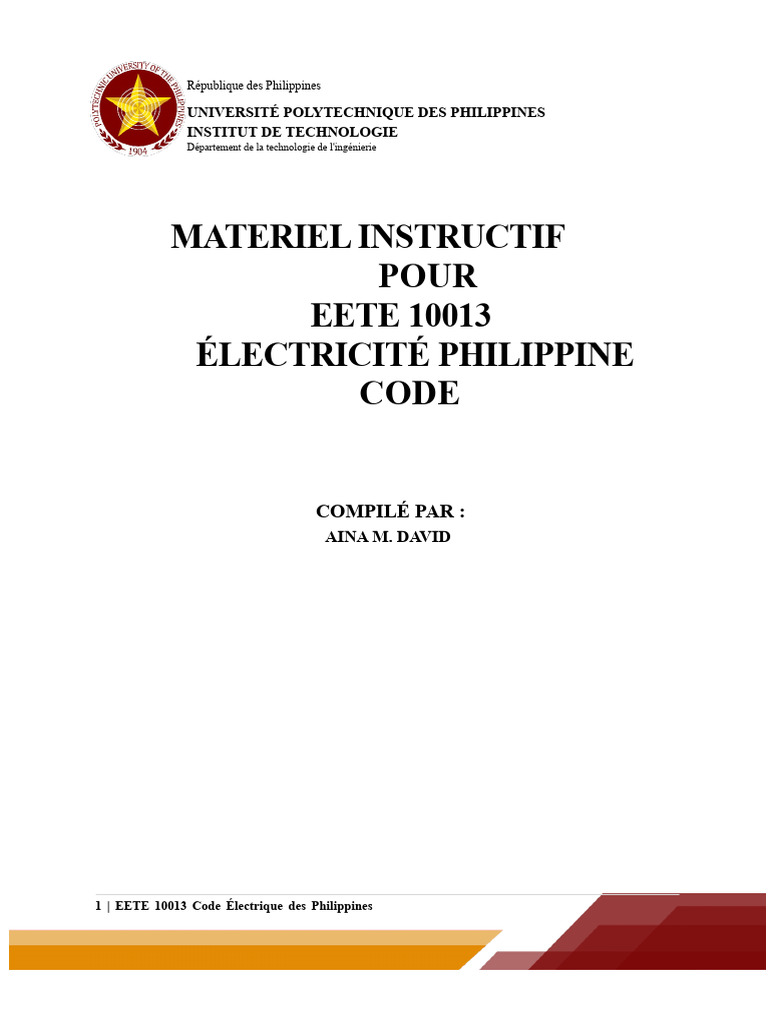 Code Électrique des Philippines EETE 10013 | PDF | Électricité ...