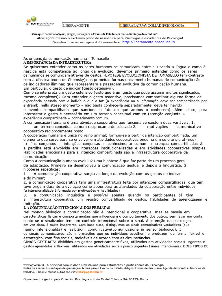 Resumo do Livro As Origens da Comunicação Humana de Michael Tomasello ...