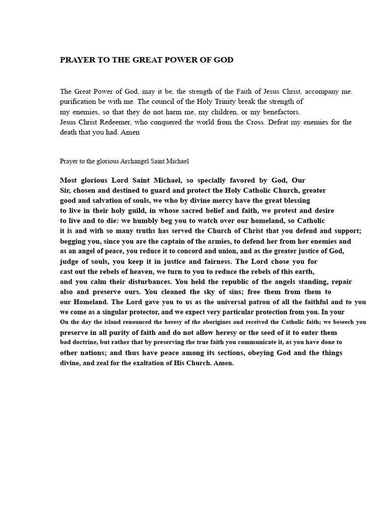 Prayer to the Great Power of God | PDF | Jesus | Mary, Mother Of Jesus