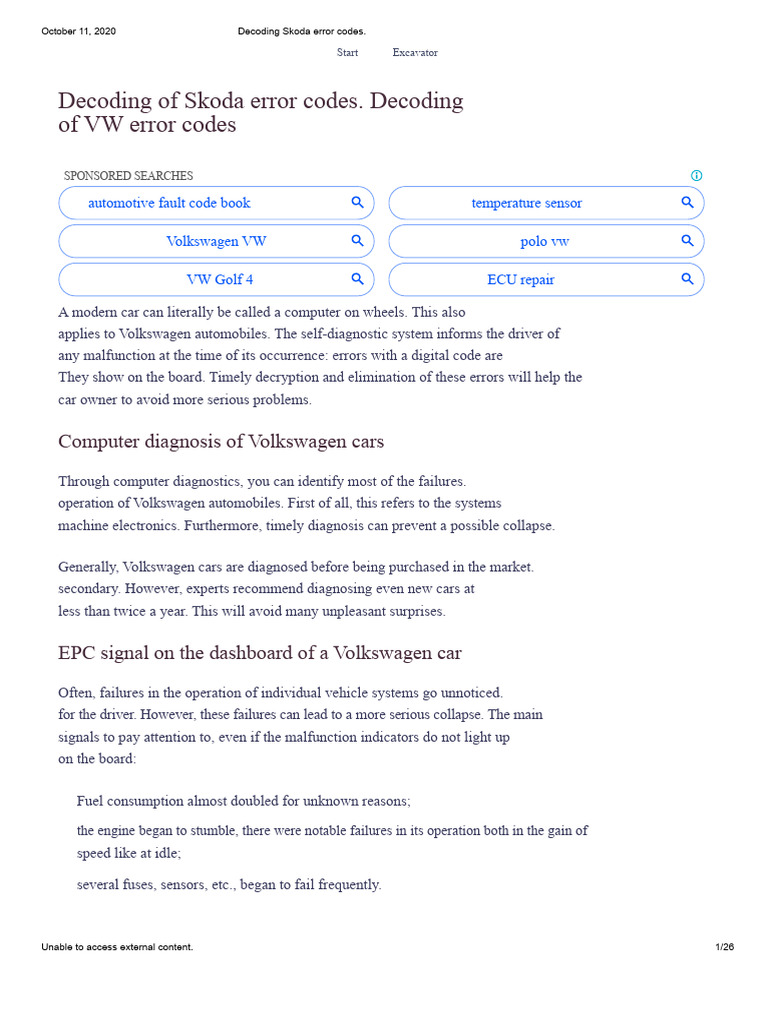 Skoda and VW Error Code Decoding Guide | PDF | Automatic Transmission ...