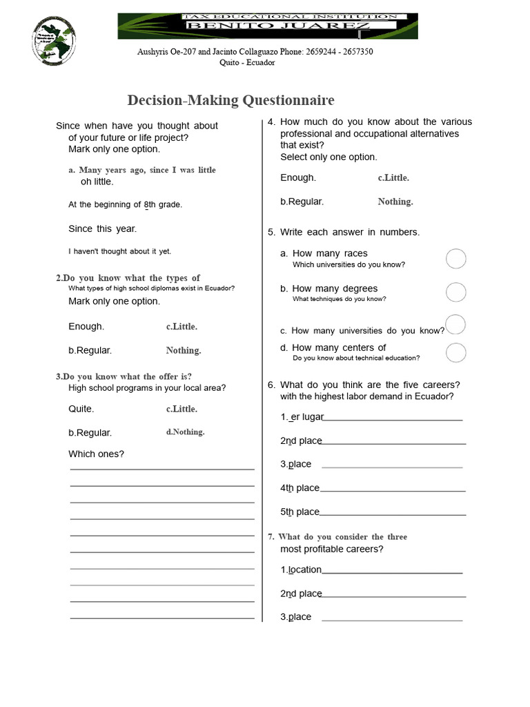 Decision-Making Questionnaire | PDF | Ecuador | Decision Making