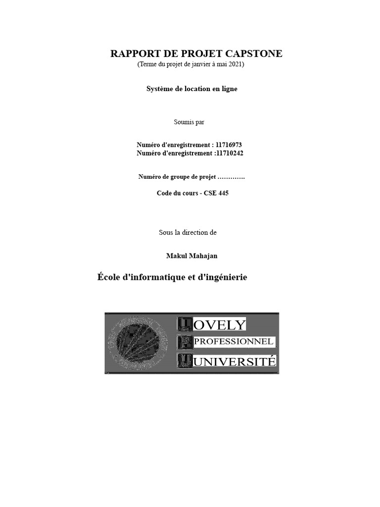 Système de location en ligne : Rapport Capstone | PDF | Application