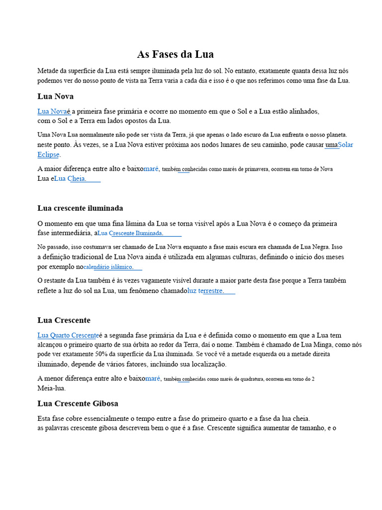 fases da lua.docx | PDF | Lua | Terra