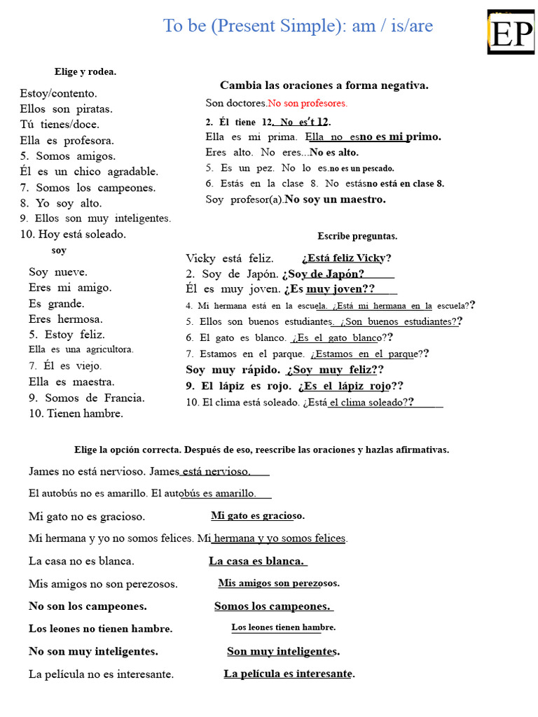 Ser-Estar-Presente-Simple-Soy-Eres-Es-Somos-Sois-Son-Gramática Alfeni | PDF