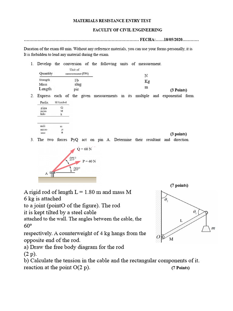 Materials Resistance Entry Test I-Civil | PDF