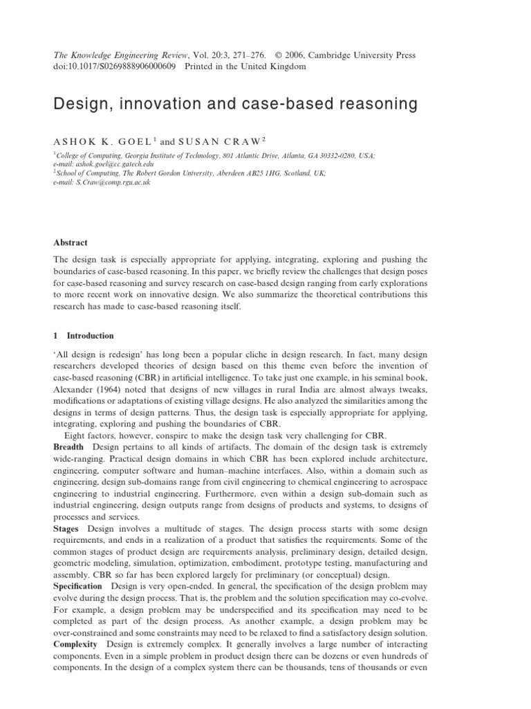 Design, Innovation and Case-Based Reasoning | PDF | Design | Engineering