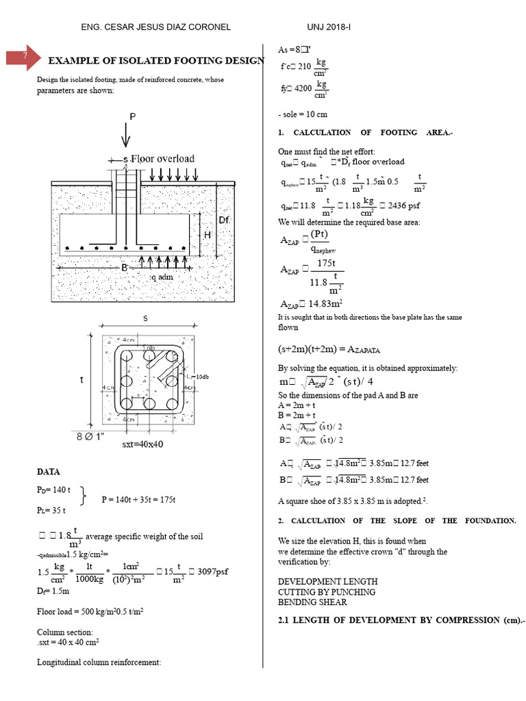 Isolated Footing Design Example | PDF | Concrete | Foundation (Engineering)