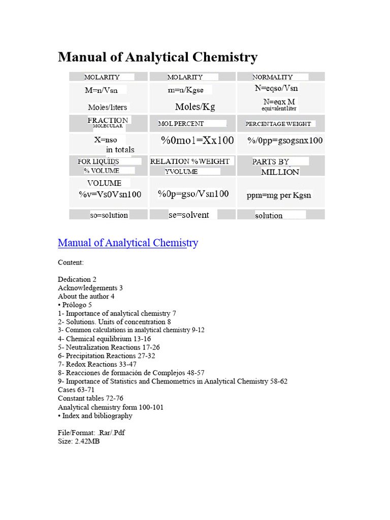 Comprehensive Guide to Analytical Chemistry | PDF
