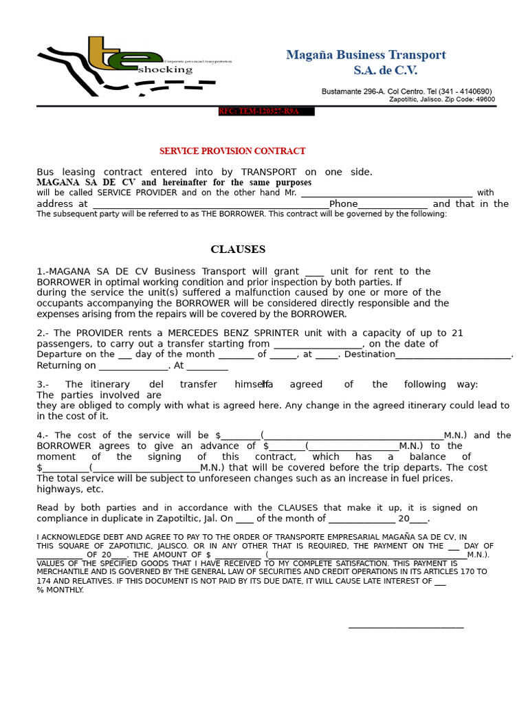 Bus Leasing Contract with Magaña Transport | PDF | Lease | Private Law