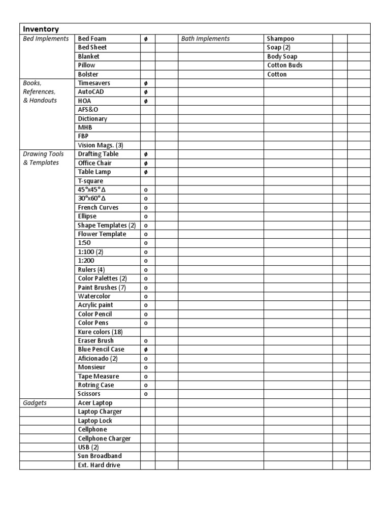Inventory List (Dorm) | PDF