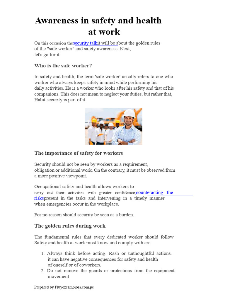 The Awareness in Occupational Health and Safety | PDF | Safety ...