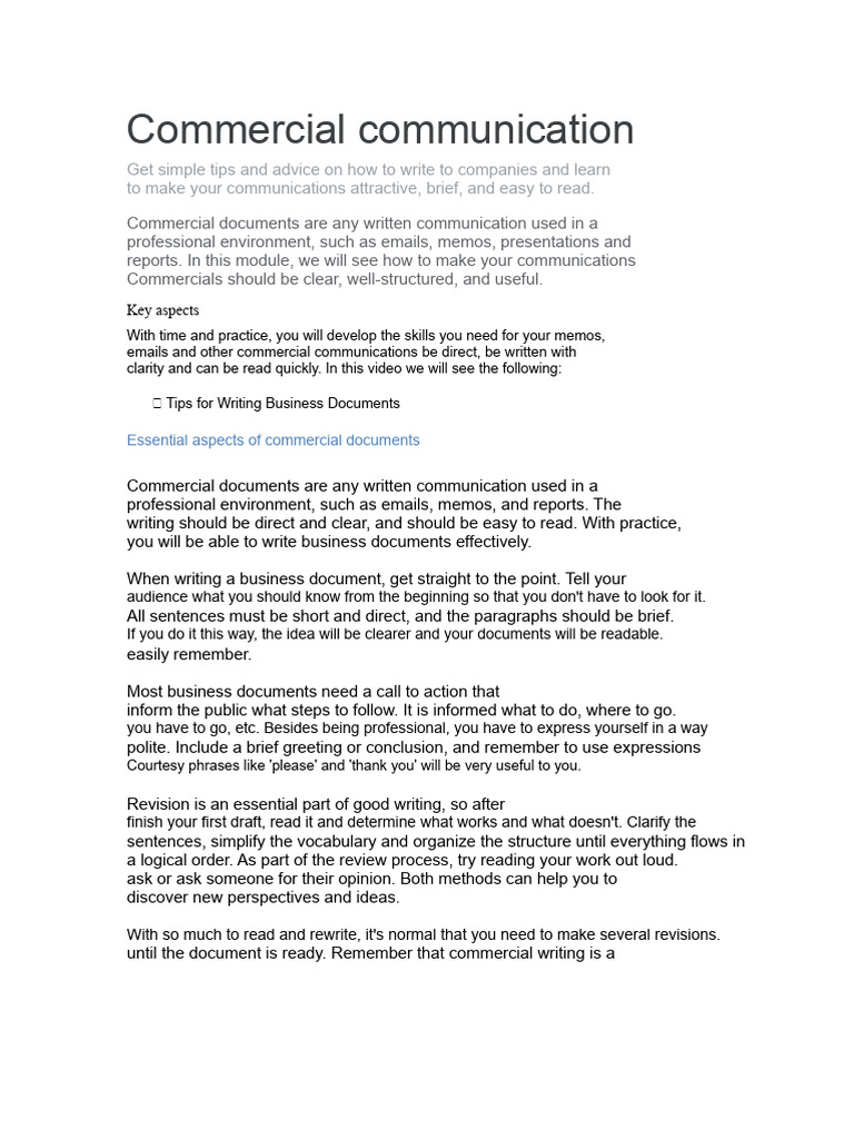 Commercial Communication | PDF | Memorandum | Communication
