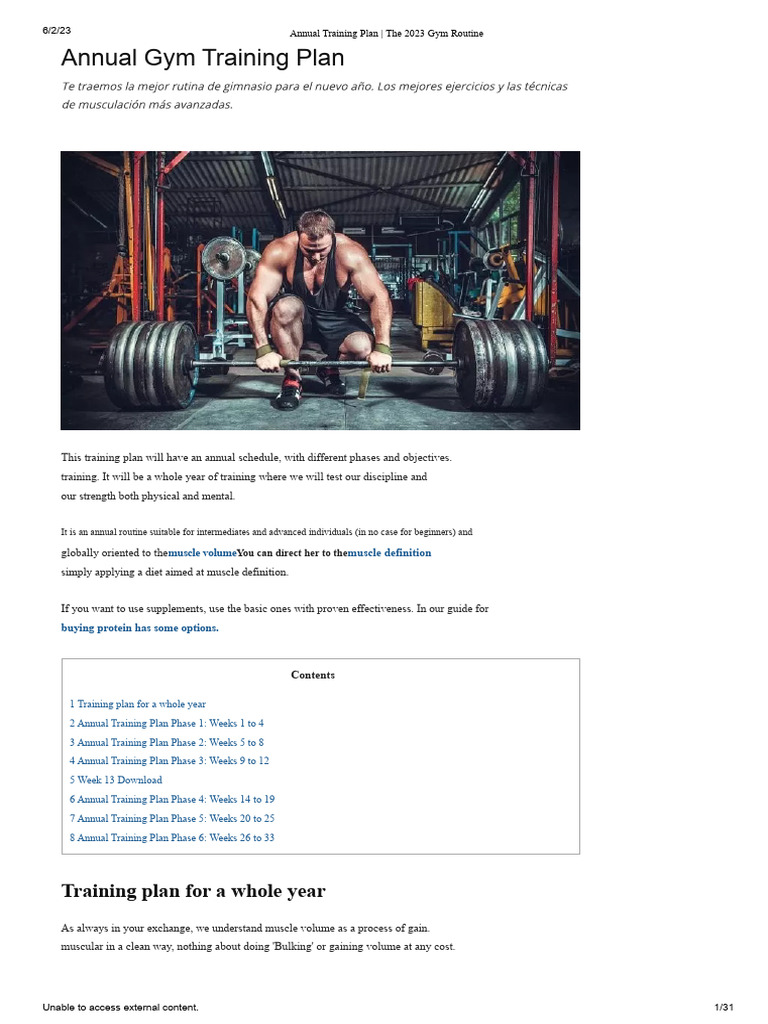 Annual Training Plan - The Gym Routine of 2023 | PDF | Strength ...