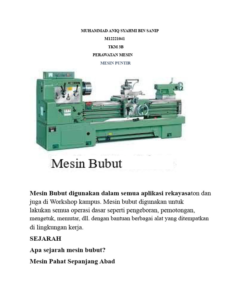 Mesin Bubut (Pemeliharaan Mesin) | PDF