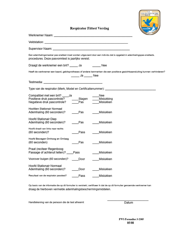 Fit Testing Overheidsformulier | PDF