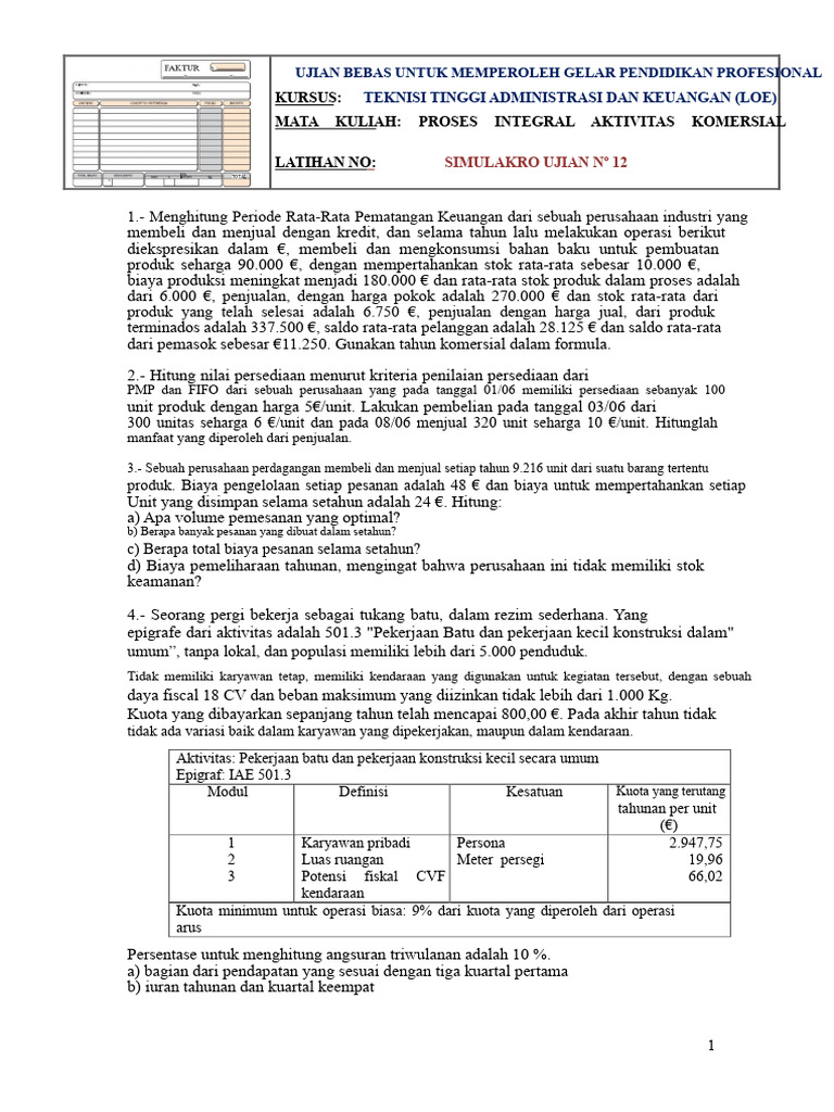 Simulasi No. 12 Proses Integral Aktivitas Perdagangan | PDF