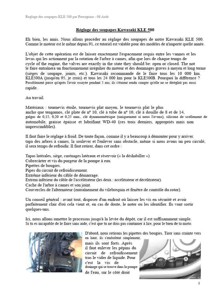 Réglage Des Soupapes Kawasaki KLE 500 | PDF | Pompe | Carburateur
