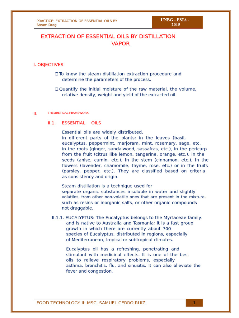Extraction of Essential Oils by Steam Distillation | PDF | Essential ...