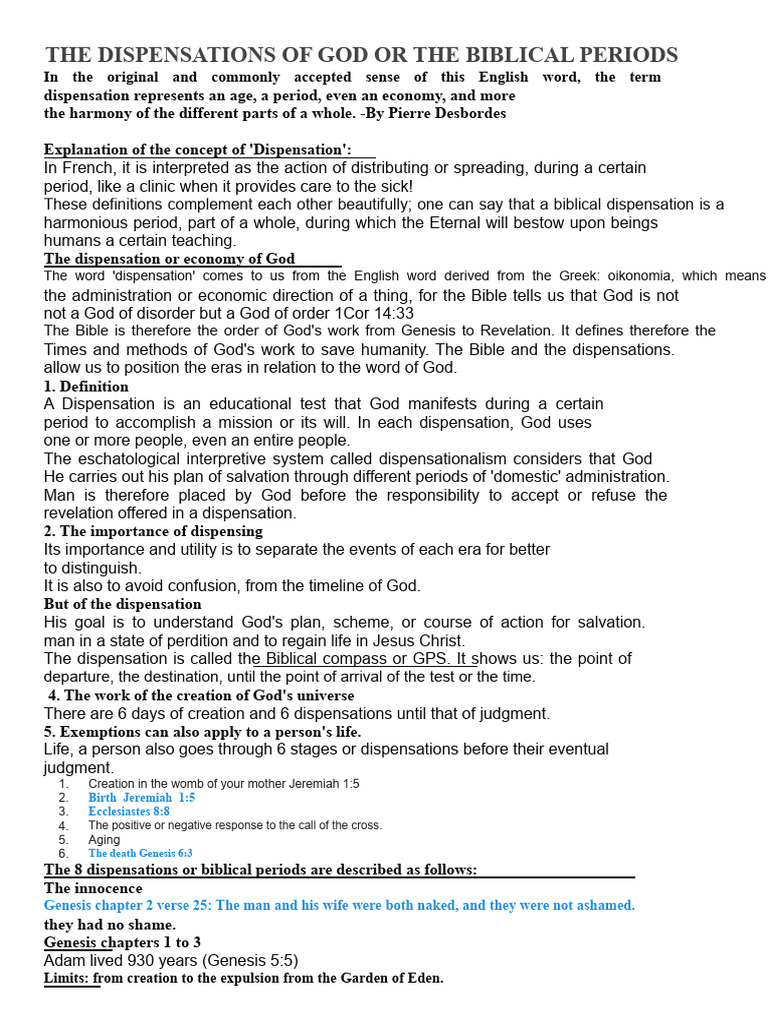 Understanding Biblical Dispensations | PDF | Book Of Genesis | Jesus