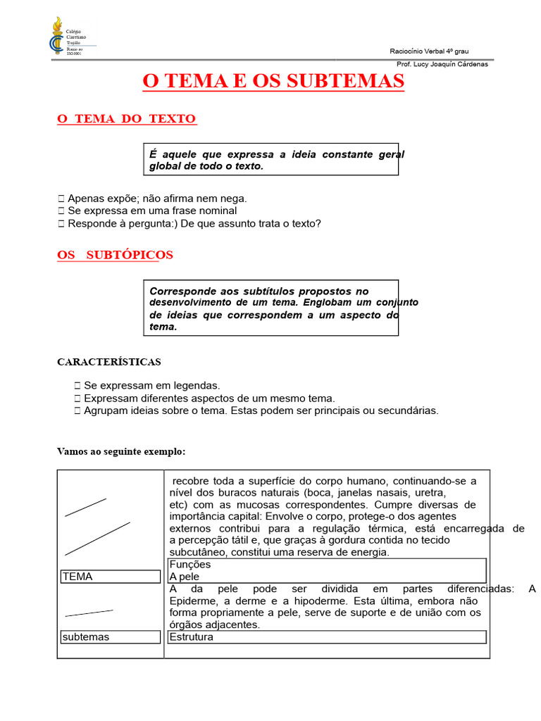 167602950-O-Tema-e-Os-Subtemas-Raz-Verbal.docx | PDF | Pele | Rim
