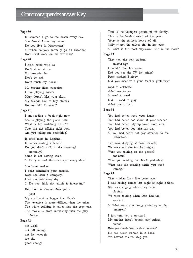 Grammar Appendix Answer Key | PDF