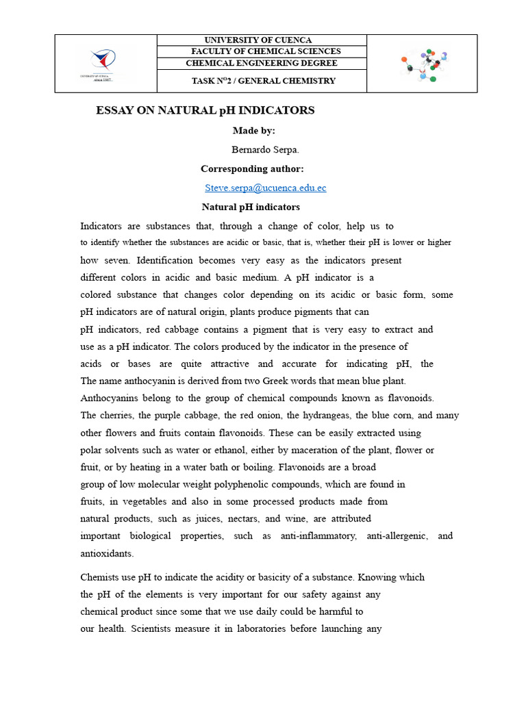 Essay On Natural PH Indicators | PDF | Ph | Chemical Substances