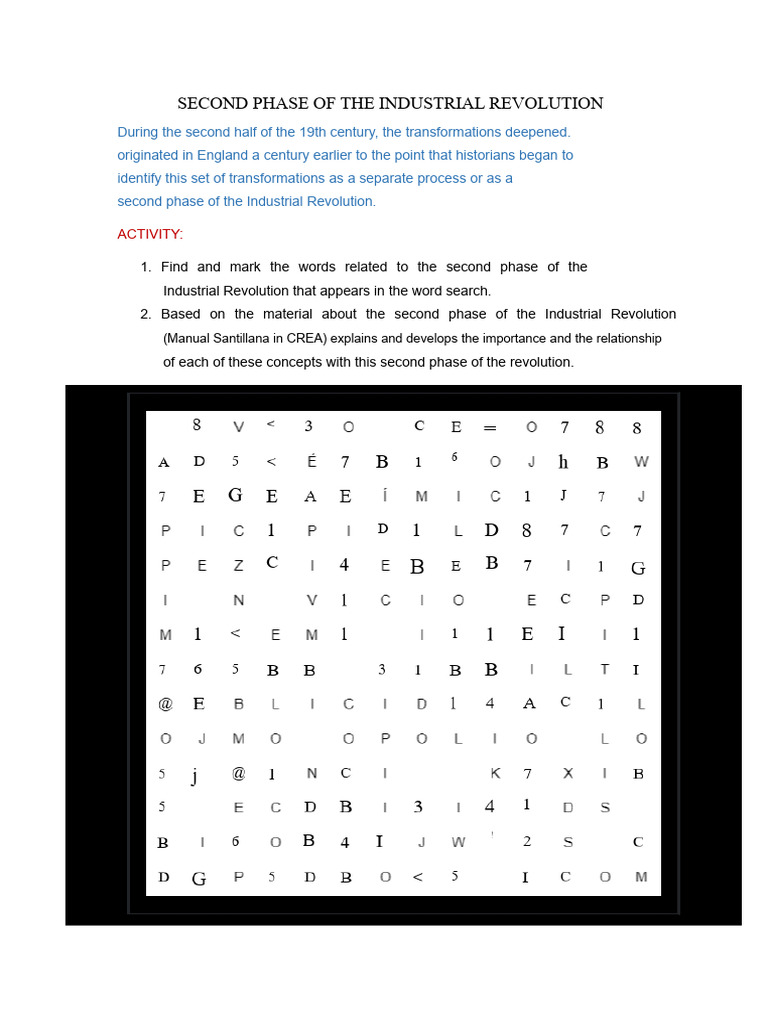 Activity - SECOND PHASE OF THE INDUSTRIAL REVOLUTION (Word Search) | PDF