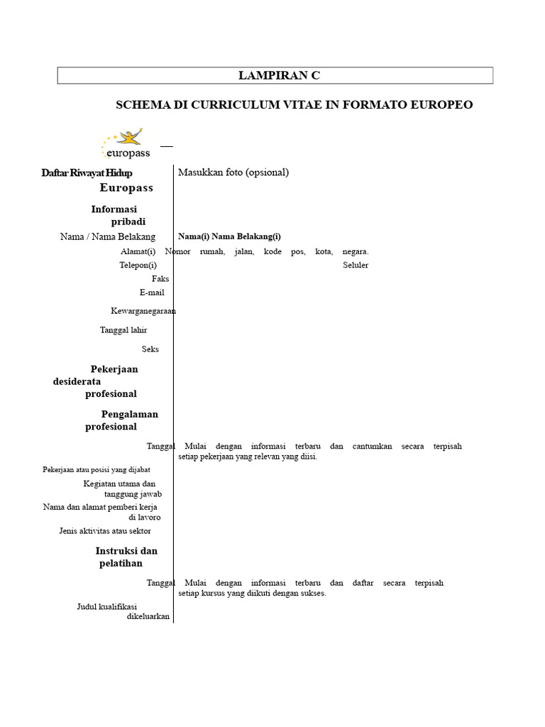 LAMPIRAN C - Format Curriculum Vitae Eropa | PDF
