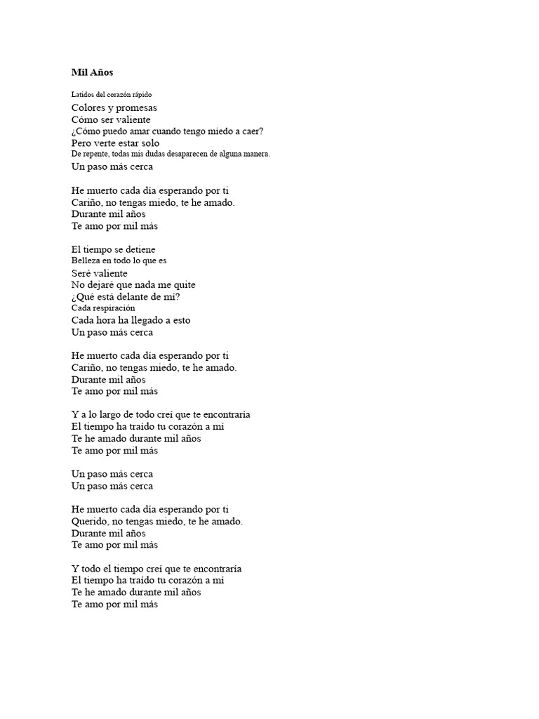 Letra de Mil Años | PDF