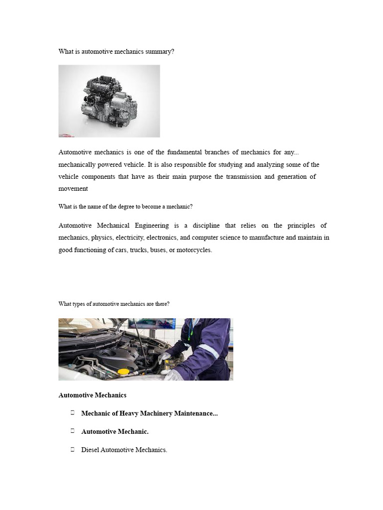 What Is Automotive Mechanics Summary | PDF