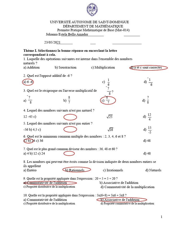 Pratique Mathématique de Base Mat–014 | PDF | Multiplication | Entier ...