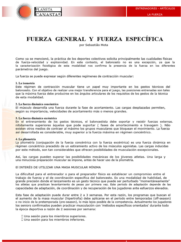 La Fuerza General y La Fuerza Específica | PDF | Contracción muscular ...